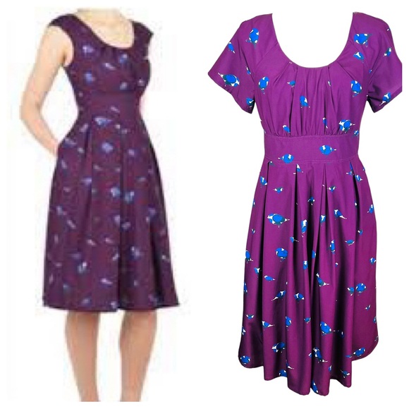 eshakti | Dresses | Eshakti Bird Print Fit And Flare Dressplum Purple ...